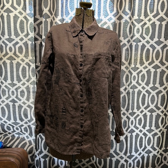 Chico's | Tops | Vintage Chicos Linen Shirt Brown With Black Print ...